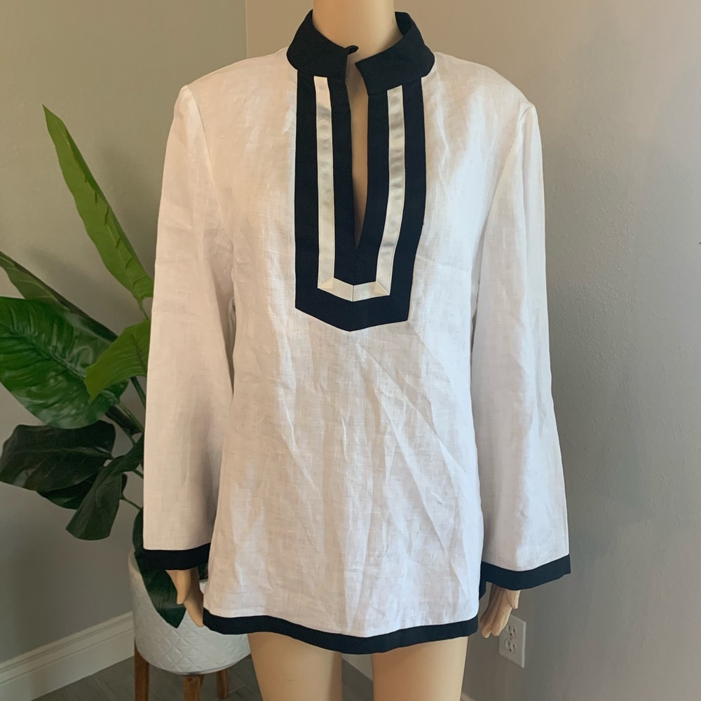 Grace Elements Black And White 100% Linen Top - Gem